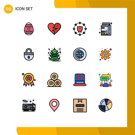 Editable Vector Line Pack Of 16 Simple Flat Color Filled Lines Of Lock