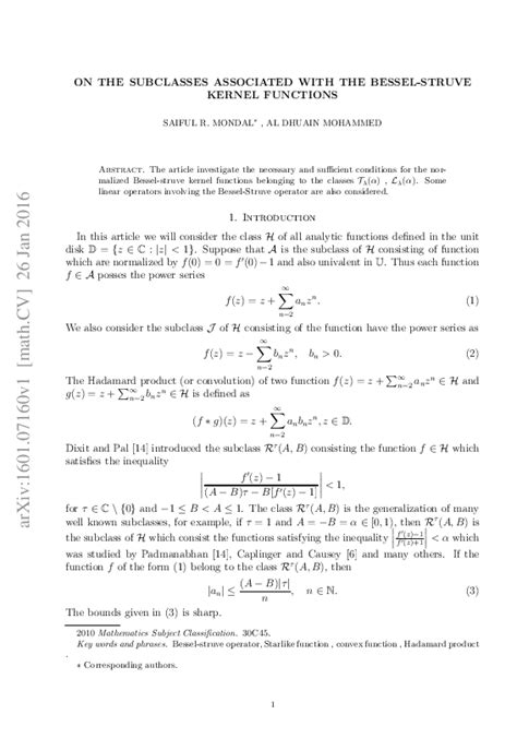 Pdf On The Subclasses Associated With The Bessel Struve Kernel Functions