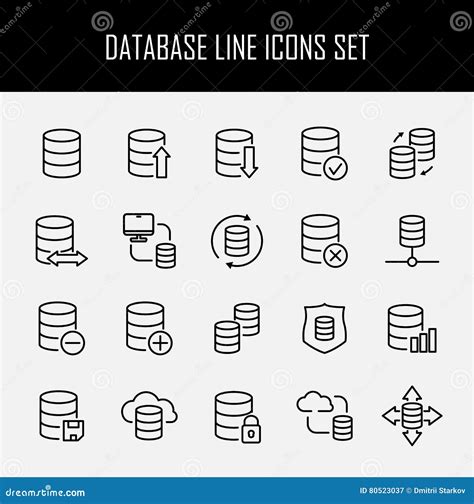Set Of Database Icons In Modern Thin Line Style Stock Vector