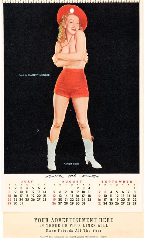 Marilyn Monroe Pin Up Calendar Usable In 2040 July August And