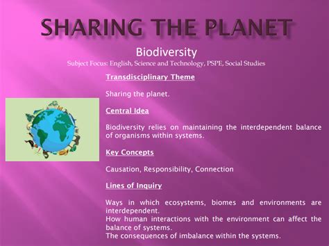 IB PYP SHARING THE PLANET BIODIVERSITY PLANNER RESOURCES Made By Teachers
