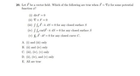 solved 0 let f be a vector field which of the following