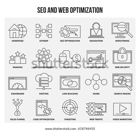 Vector Set Thin Line Icons Seo Stock Vector Royalty Free 618746450