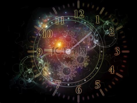 时空。时间系列的面孔科学、教育和现代技术学科时钟刻度盘和抽象元素的组成高清摄影大图 千库网
