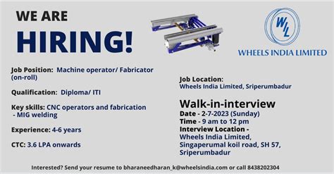 Wheels India Limited On Linkedin Walk In Interview Alert Job Position