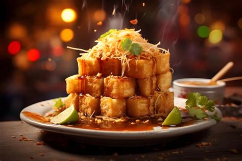 Premium Ai Image Tahu Tek A Street Food Favorite Featuring Fried Tofu Topped With A Peanut