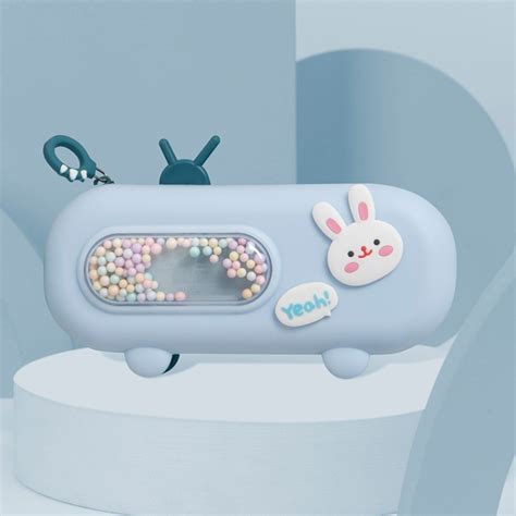 거품 기계 모양 연필 가방 대용량 만화 실리콘 문구 상자 파란색