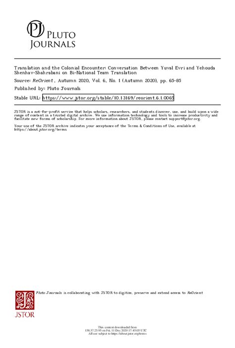 Pdf Translation And The Colonial Encounter Conversation Between Yuval Evri And Yehouda