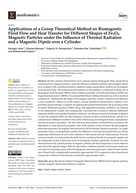 Pdf Applications Of A Group Theoretical Method On Biomagnetic Fluid Flow And Heat Transfer For