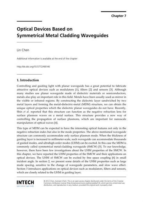 Pdf Optical Devices Based On Symmetrical Metal Cladding Waveguides