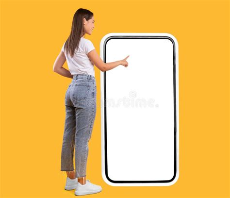 woman using white empty smartphone screen panel stock image image of