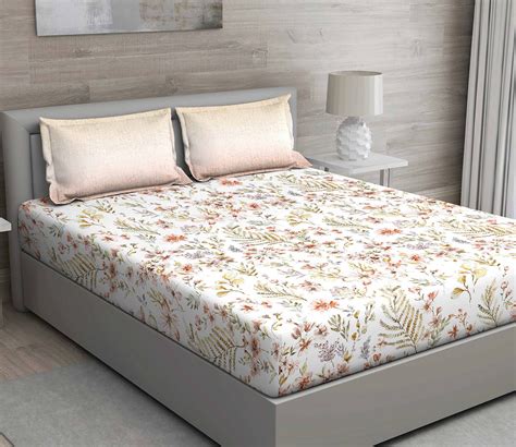 Buy Geometric 150 Tc Beige And Brown Printed Cotton Bedsheet With 2
