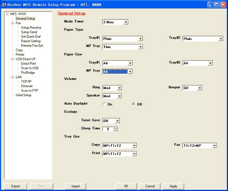 Remote Setup MFC Models Only