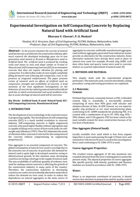 Irjet Experimental Investigation On Self Compacting Concrete By Replacing Natural Sand With