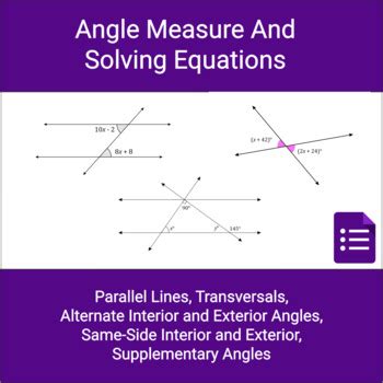 Find Angle Measures Using Equations Teaching Resources TPT