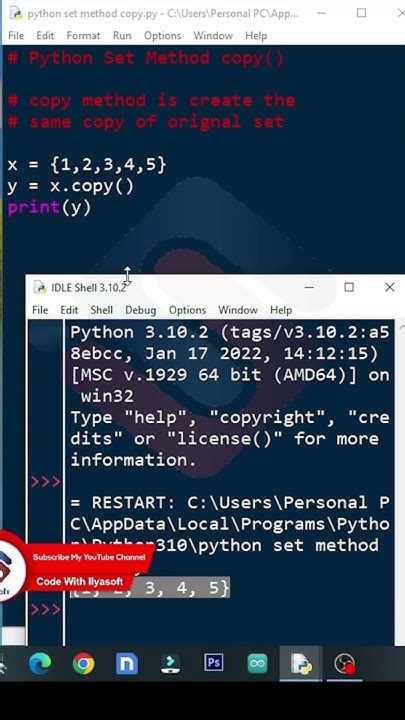 Python Sets Python Set Copy Method Python Set Methods Python Pyhton Coding Viral Youtube