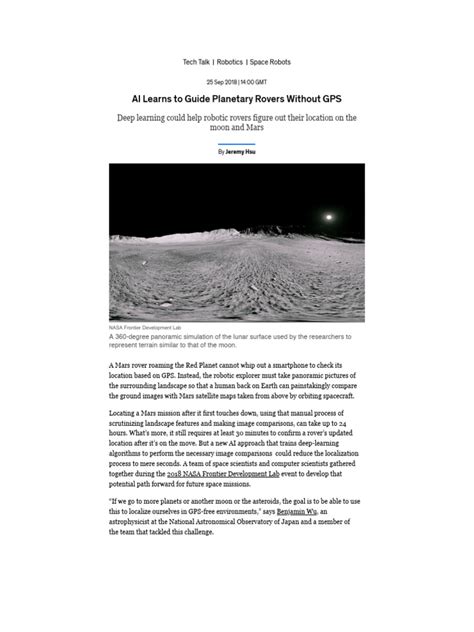 2018 Ai Learns To Guide Planetary Rovers Without Gps Ieee Spectrum Pdf Rover Space