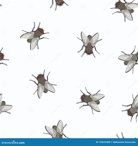 Seamless Pattern With Image Of Flies Vector Illustration Stock Vector