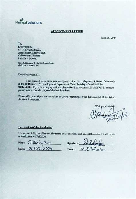 Srinivasan M On Linkedin Career Internship