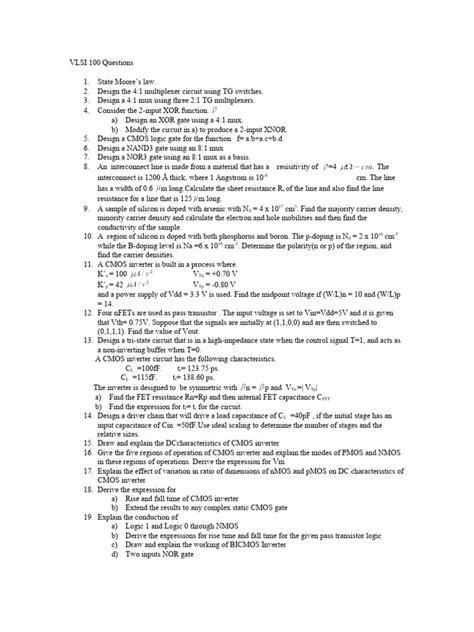 Vlsi 100 Questions Pdf Cmos Logic Gate