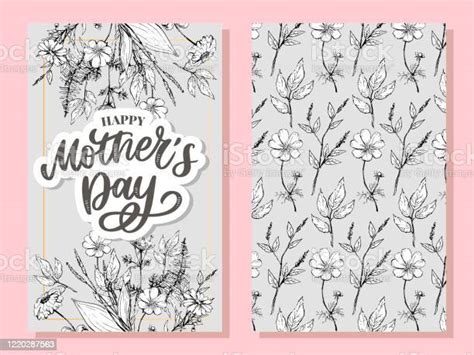 해피 어머니의 날 인사말 카드 벡터 일러스트레이션 꽃 프레임에 손 문자 서예 휴일 배경입니다 가족에 대한 스톡 벡터 아트 및 기타 이미지 Istock