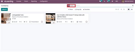 Odoo ELearning Features Course Group Content Tags