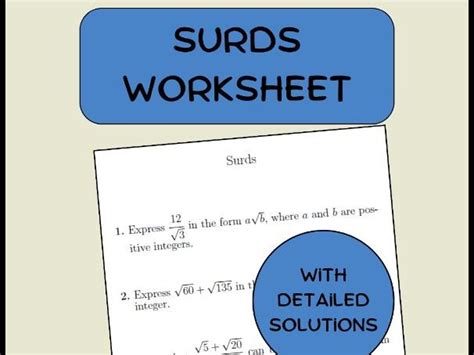 Surds Worksheet With Detailed Solutions Teaching Resources