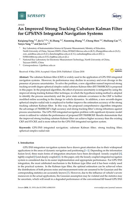 Pdf An Improved Strong Tracking Cubature Kalman Filter For Gps Ins Integrated Navigation Systems
