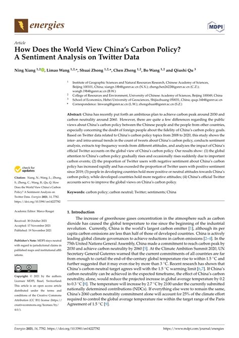 Pdf How Does The World View Chinas Carbon Policy A Sentiment Analysis On Twitter Data