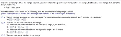 Solved Two Sides And An Angle Ssa Of A Triangle Are Given