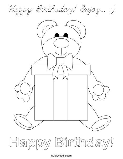 Happy Birthaday Enjoy Coloring Page Cursive Twisty Noodle