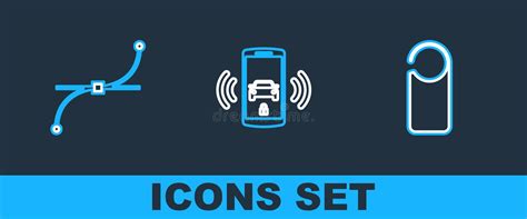 Set Line Please Do Not Disturb Bezier Curve And Smart Car Alarm System Icon Vector Stock