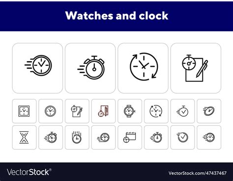 Watches And Clock Line Icon Set Royalty Free Vector Image