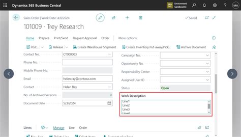 Dynamics 365 Business Central Displaying Work Description In A Factbox Factbox Area