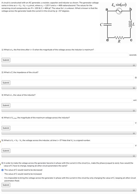 Solved A Circuit Is Constructed With An AC Generator A Chegg