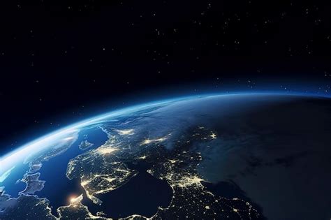 밤에 우주에서 본 지구 Generative Ai 프리미엄 사진