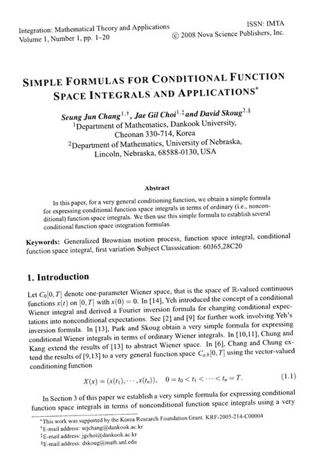 Pdf Simple Formulas For Conditional Function Space Integrals And Applicatiuons