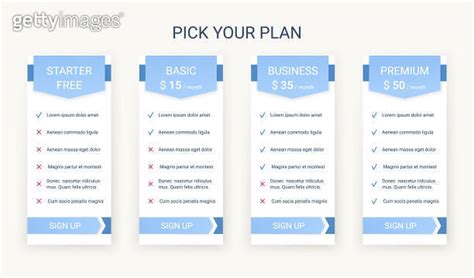 Price Table Template With 4 Columns Pricing Data Grid Vector