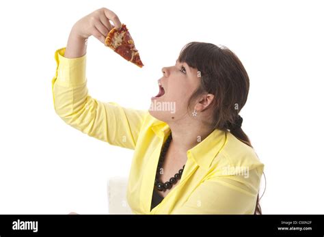 Girl Eating A Pizza Stock Photo Alamy