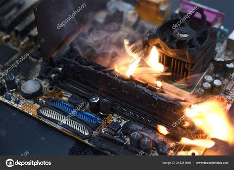 Fire Burning Blazing Computer Motherboard Cpu Gpu Video Card Processor Stock Photo By Remicki