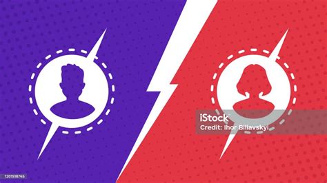 대 화면 파란색과 빨간색 추상대 배경 남자 대 여자 남성 및 여성 아바타 템플릿을 싸움 심플한 모던 코믹 디자인 플랫 스타일