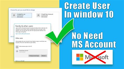 How To Create Local User Account In Window 10 Without Microsoft Account Youtube