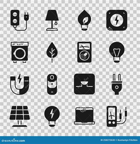 Set Ampere Meter Multimeter Electric Plug Creative Lamp Light Idea Light Bulb With Leaf