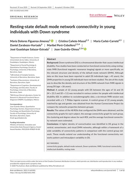 Pdf Resting‐state Default Mode Network Connectivity In Young Individuals With Down Syndrome