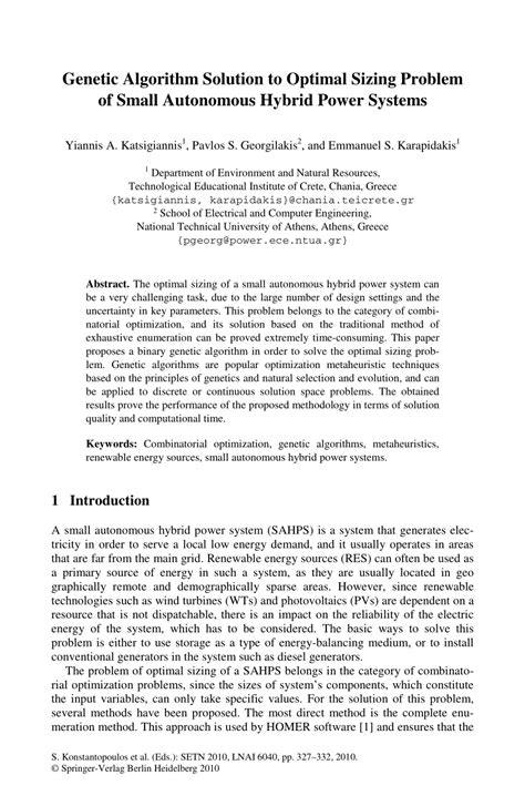 Pdf Genetic Algorithm Solution To Optimal Sizing Problem Of Small