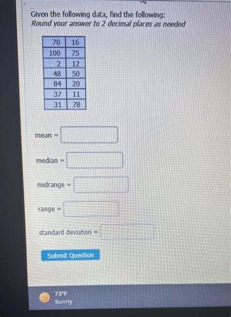 solved given the following data find the following round
