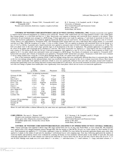 Pdf Control Of Western Corn Rootworm Larvae In West Central Nebraska 1992
