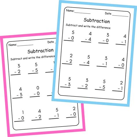 Simple Subtraction Within 5 Worksheets Kindergarten Math Practice