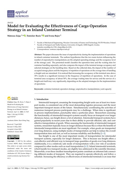 Pdf Model For Evaluating The Effectiveness Of Cargo Operation Strategy In An Inland Container
