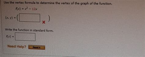 solved use the vertex formula to determine the vertex of the